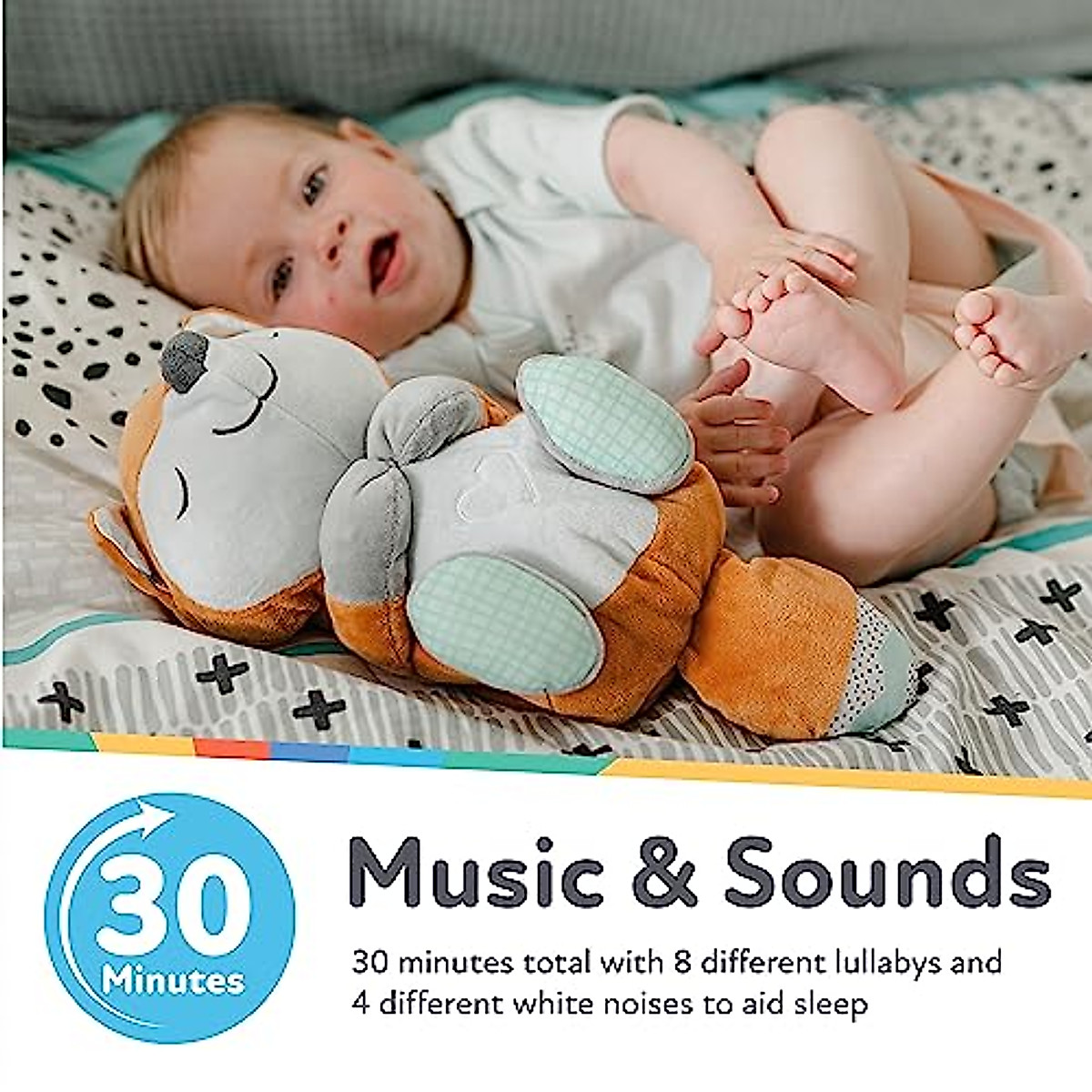 Nuby Lifelike Animated Sleeping Fox with 8 Soothing Lullabies & 4 Calming White Noises, 30 Min Non-Stop