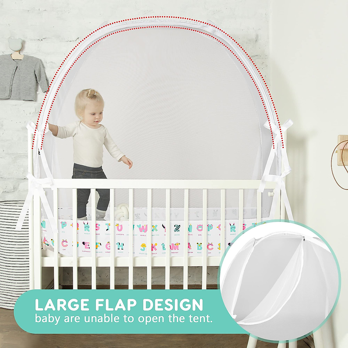 Giggling Star Crib Tent to Keep Baby from Climbing Out, Pack n Play Tent with Toy Pouch, Breathable & See-Through, Keeps Cats Out, Protects from Mosquito Biting, Safe Crib Net to Keep Baby in