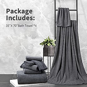 Bathroom Towel Set Dark Gray 4Pack-35x70 Towel,600GSM Ultra Soft Microfibers Bath Towel Set Large Plush Bath Sheet Towel,Highly Absorbent Quick Dry Oversized Towels Spa Hotel Luxury Shower Towels