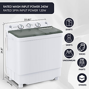 Sustainova Portable Washing Machine Twin Tub 9.9 Lbs Capacity, (7.7 Lbs) and Spinner(2.2 Lbs) Combo Mini Compact Laundry Washer for Home, Apartment, Camping, RVs and Dorms, Black/White