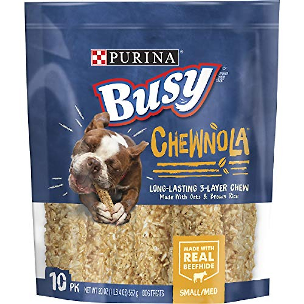 Purina Busy Rawhide Small/Medium Breed Dog Bones, Chewnola With Oats & Brown Rice - 10 ct. Pouch