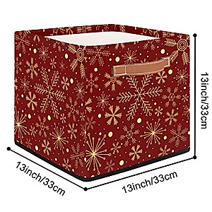13x13x13 Storage Cube Bins Snowflakes Abstract Fabric Storage Cubes 13 inch Collapsible Storage Bins Gold Red Cubby Storage Baskets for Organizing Shelf Cabinet Bookcase Boxes