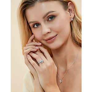 EAMTI 1.5CT 925 Sterling Silver Wedding Band Teardrop Bridal Rings Sets Halo Cubic Zirconia Solitaire Promise Engagement Rings for Women Size 6