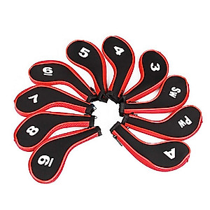 DBYAN 10pcs Number Print Long Sleeve Golf Club Iron Covers Head Covers Set with Zipper for Irons Taylormade Ping Callaway Mizuno Cobra,Black & Red