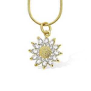 BZEBI 14K Gold Plated Sunflower Necklace for Women Teen Girls Sunflower Gifts You Are My Sunshine Shiny Cubic Zirconia Petals Chain Length 16"+4" Extender