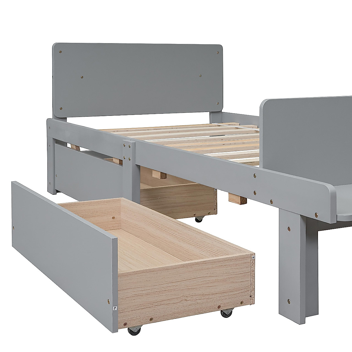 Twin Bed Frame, Wood Platform Bed with Storage, Twin Size Bed Frames with Wood Slat Support for Kids, No Box Spring Needed, Gray