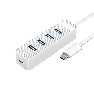 CUJUX 4 Port USB 3.0 HUB with Type C Power Supply Port for PC Laptop Computer Accessories ABS USB Splitter USB3.0 OTG Adapter (Color : White)