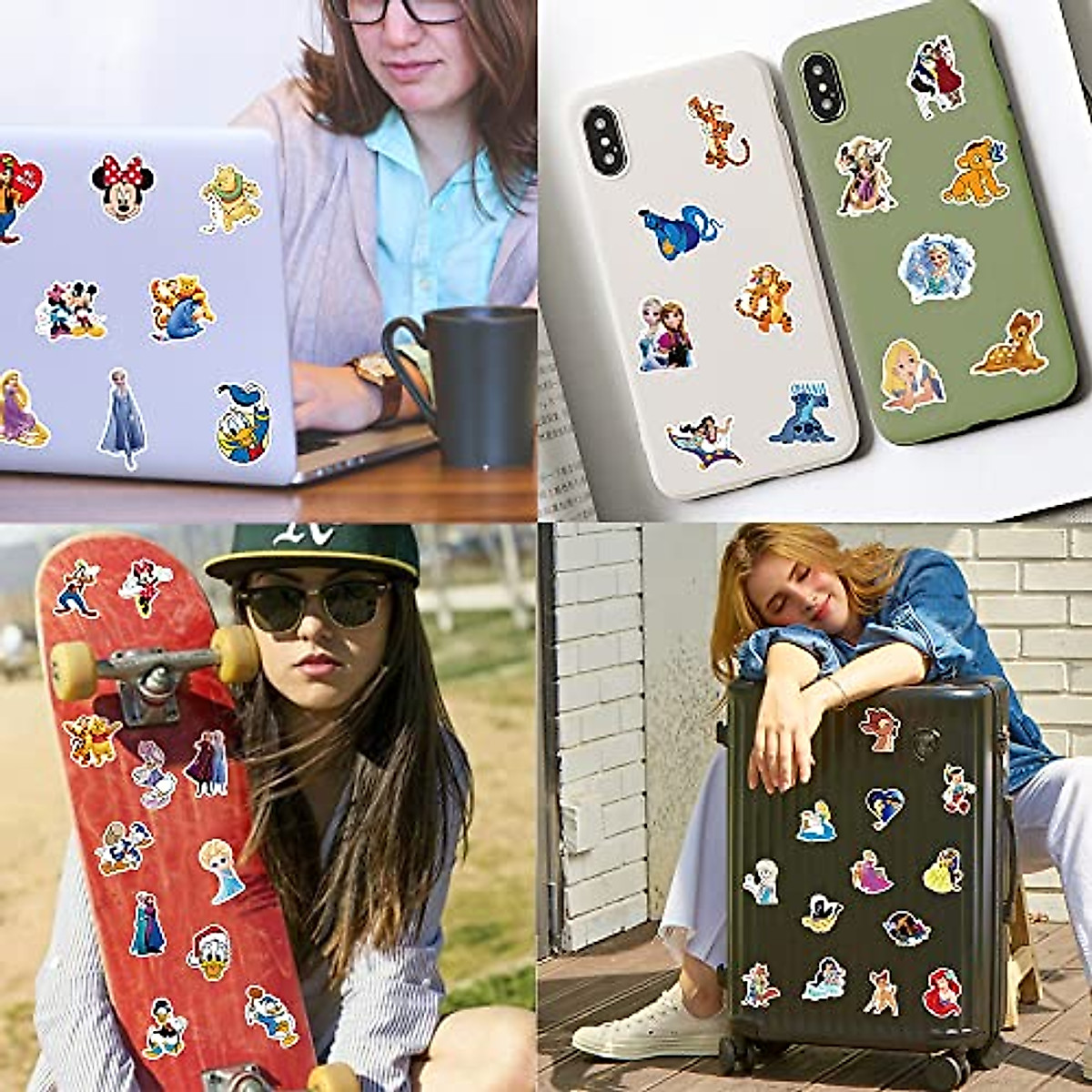 Disney Stickers 100PCS Asverbet Kids Stickers Pack Princess Stickers Cute Stickers for Kids Teens Adults Waterproof Vinyl Cartoon Stickers for Water Bottles Laptop Luggage