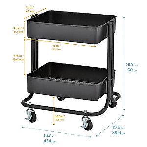 ECR4Kids 2-Tier Rolling Utility Cart, Multipurpose Storage, Black