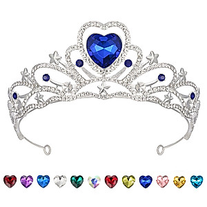SWEETV Birthday Crowns for Women Birthstone Heart Princess Tiara Silver Wedding Headband for Birth Day Party Photograph, Sep