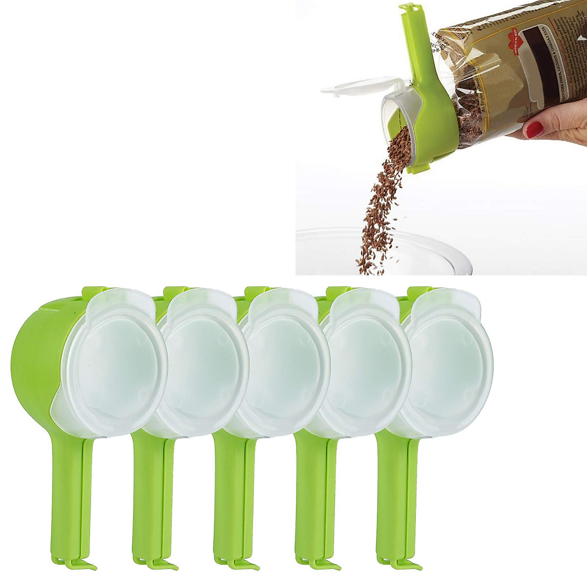 Bag Clips for Food, 5Pcs Reuseable Plastic Food Storage Sealing Clip with Pour Spouts for Food Kitchen Tools, Kitchen Chip Bag Clips