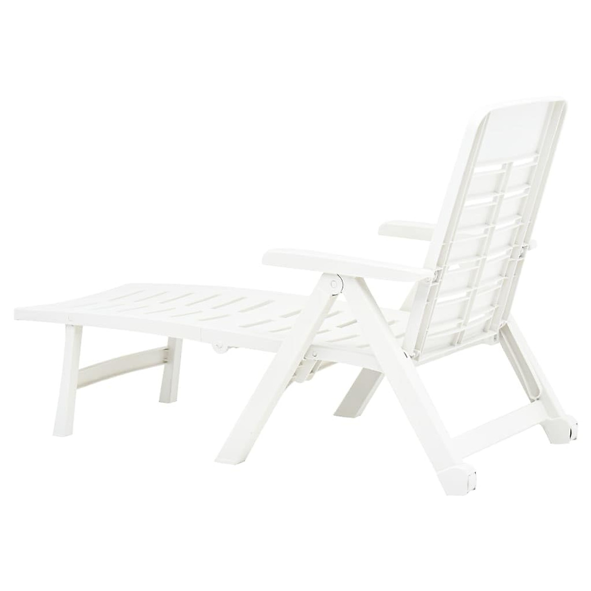vidaXL Weather-Resistant Folding Sun Lounger, Plastic Outdoor Lounger, White, Suitable for Patio/Garden, with Adjustable Backrest & No Assembly Required