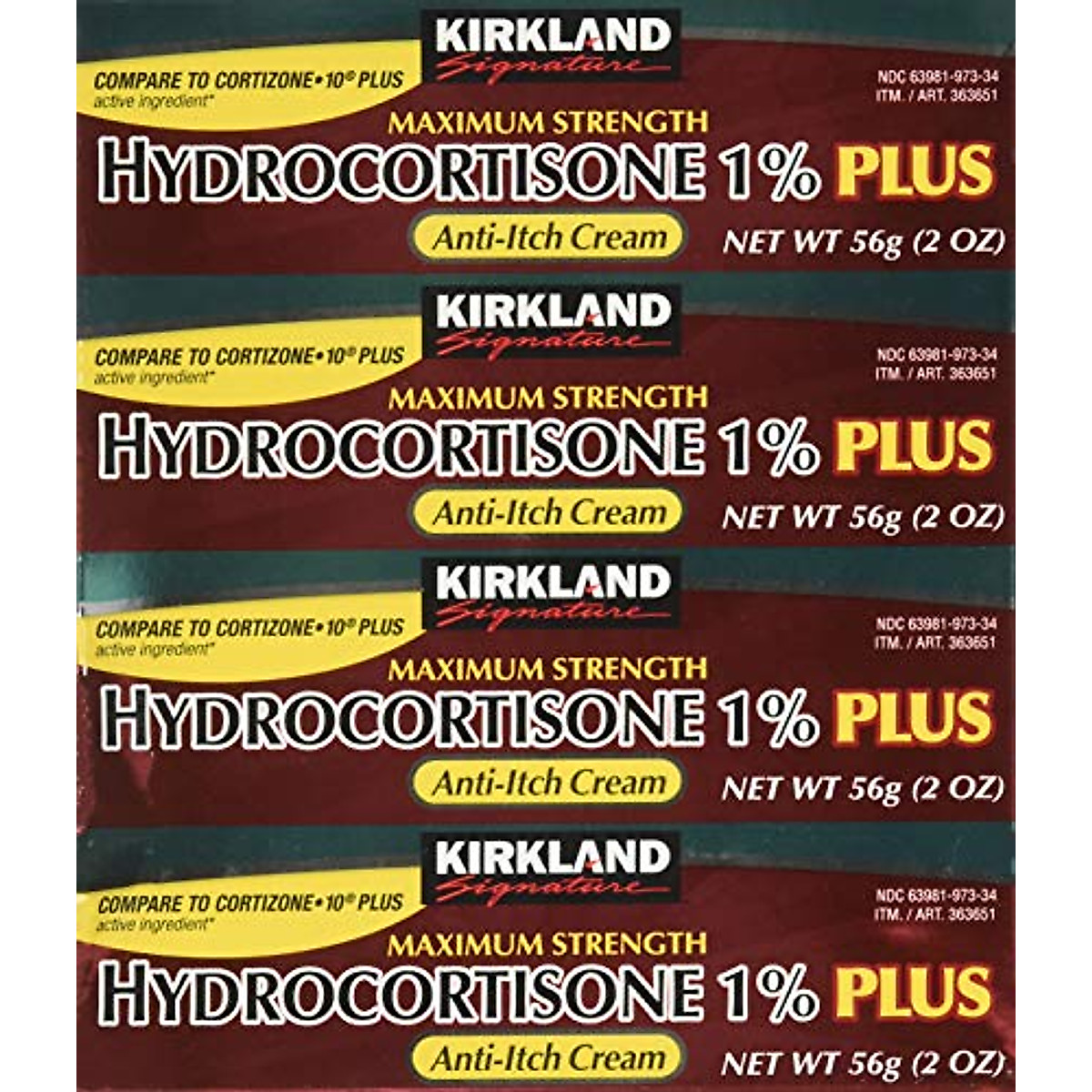 Kirkland Signature Maximum Strength Hydrocortisone Cream 1% with Aloe, 2-ounce (pack of 4)