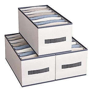 Bosuelife 3 Pack Wardrobe Clothes Organizer for Jeans Sized 0-10, 8 Compartments Waterproof Mesh Closet Organizer, Dimension 15-3/4" x 9-1/2"x 8" (Compartment width: 2")