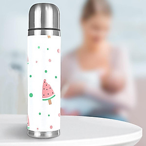 Stainless Steel Leather Vacuum Insulated Mug Summer Watermelon Ice Cream Thermos Water Bottle for Hot and Cold Drinks Kids Adults 16 Oz