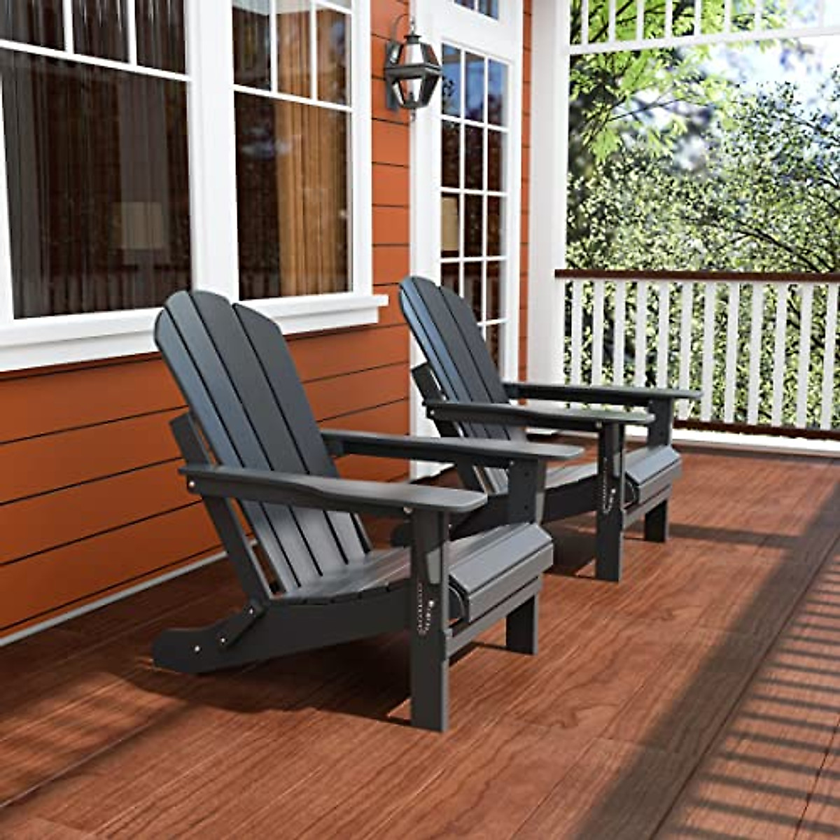 WO Home Furniture Set of 2pcs HDPE Adirondack Chairs Lounger Outdoor Folding Seat for Fire Pit, Beach, Balcony, Backyard, Lawn, Patio, Pool, Deck, Garden - Weather UV Resistant (Gray)