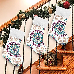 Kigai Christmas Stockings Bohemian Ceramic Style Large Candy Stockings Stuffers Kids Cute Xmas Sock Decorations 1PC for Home Holiday Party 12" x18"