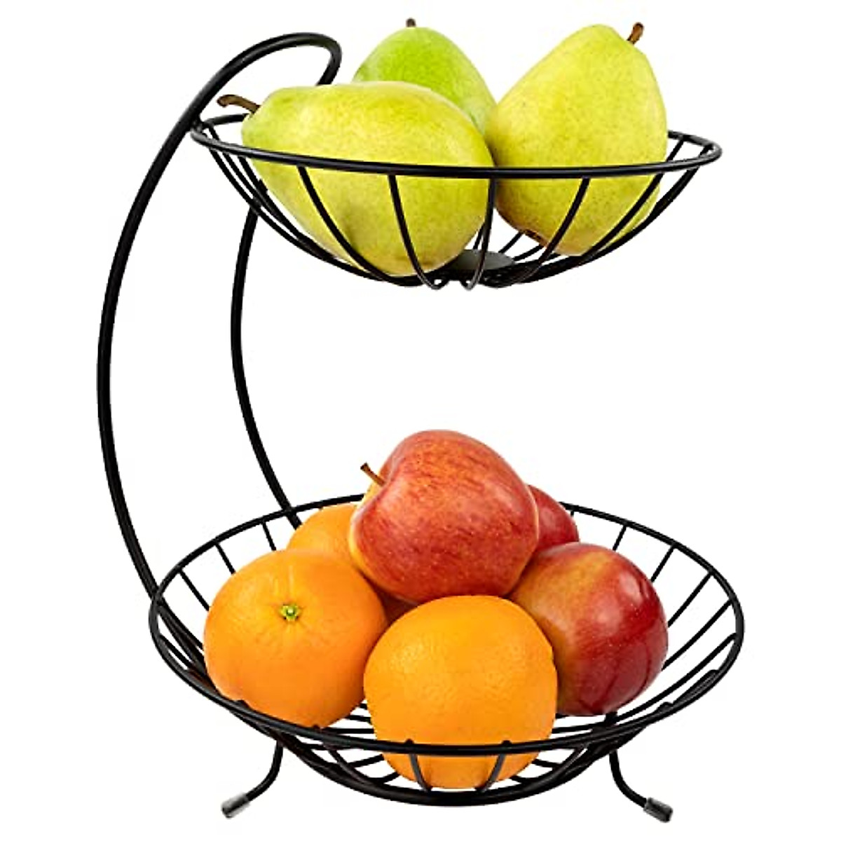 Spectrum Diversified Yumi Arched 2-Tier Server Stacked Bowls, Dining Table & Kitchen Counter Organizer, Modern Fruit Basket Stand, Black
