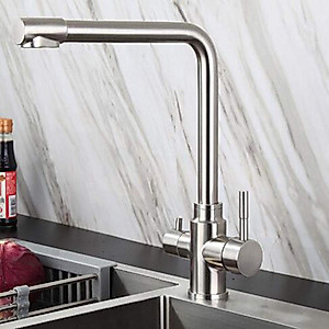 Kitchen Faucet 3 Way Stainless Steel 360 ° Swiveling Hot and Cold Water Drinking Water Faucets 3 and 1 Kitchen Faucet Brushed