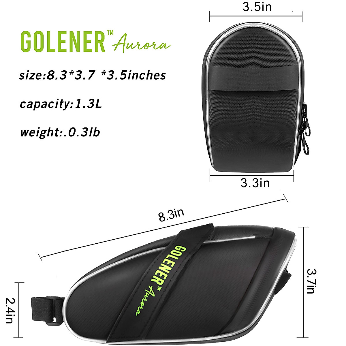 Golener Bike Saddle Bags,Bicycle Seat Pack Bag,Water Resistant Bike Bag,Under Seat Pouch,Cycling Packs for Road and other bikes,Bicycles Storage,Bikes seat accessories for Adults,Kids,Black
