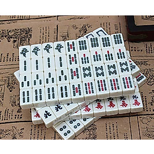 Florauspicious Chinese Mahjong Set, Traditional Majong Sets Chinese with 146PCS 0.87" x 0.59" x 0.47" Mini Mahjong Tiles, 2PCS Dot Dice & 6.7” Wooden Carry Case for Travel, Family Gathering, Party