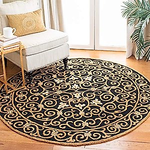 SAFAVIEH Chelsea Collection 3' Round Black HK11A Hand-Hooked French Country Wool Area Rug