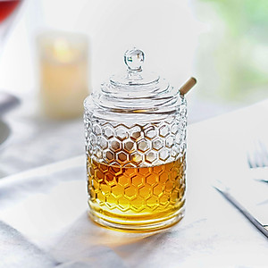 kanpura Clear Crystal Honey Pot with Dipper and Lid,Glass Honey Jar with Dispenser, Glass Honey and Syrup Container for Home Kitchen
