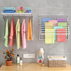 yeshine 31.5" Wide Wall Mounted Clothes Drying Rack, 23.6 Linear Feet Capacity, 60 Lb Capacity, 9 Smooth Metal Round Rods, Collapsible Laundry Drying Rack, Adjustable Drying Rack Clothing Heavy Duty