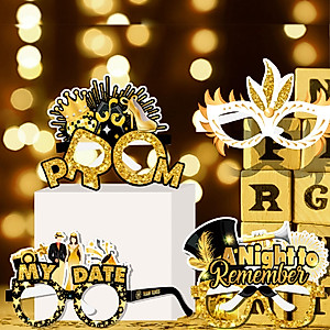 HOWAF 26 pack Prom Night Photo Booth Props Party Glasses, Black Gold Glitter Prom 2024 Photo Booth Paper Glasses Frames for 2024 Graduation Prom Party Supplies, Prom Night Eyewear Prom 2024 Eyeglasses