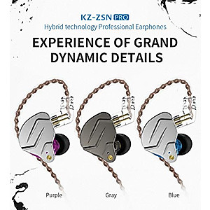 erjigo KZ ZSN Pro Dynamic Hybrid Dual Driver in Ear Earphones Detachable Tangle-Free Cable Musicians in-Ear Earbuds Headphones (Blue Without Mic)