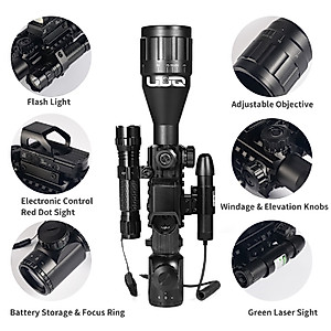 UUQ 4-12X50 AO Rifle Scope Red/Green Illuminated Range Finder Reticle W/Green Laser - Holographic Reflex Red Dot Sight - 5 Brightness Modes Flashlight (4-12X50 AO)