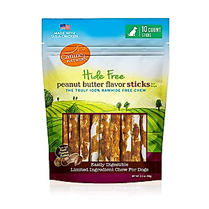 Canine Naturals Peanut Butter Chew - Rawhide Free and Dog Treats - Made from Real Peanut Butter - All-Natural and Easily Digestible - 10 Pack of 5 Inch Stick Chews