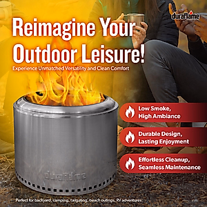 Duraflame 19.5 Inch Smokeless Fire Pit with Double Walled Technology and Removable Grate for Backyard Entertainment, Camping, and Tailgating, Silver