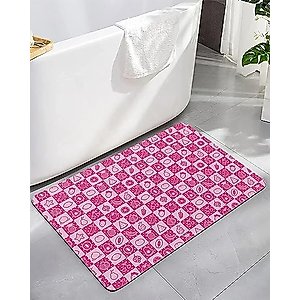 Pink Fruit Checkered Bath Mat for Tub,Non Slip Bathroom Floor Runner Rug Quick Dry & Absorbent Diatomaceous Earth Kitchen Shower Sink Washable Doormat,Funny Cute Fantasy Food Plaid Lattice 18"x30"