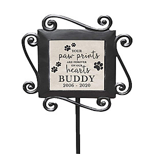 GiftsForYouNow Personalized Paw Prints On Our Hearts Garden Stake 28” by 8.5”, Wrought Iron Stake with Decorated Ceramic Tile, Yard Garden Stake, in Memory of Garden Stake