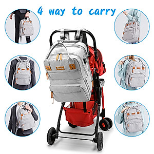 Rabjen Diaper Bag Backpack, Transformable Baby Bag, Spacious Enough for Twins' Stuff, Multifunction Back Pack, Gray