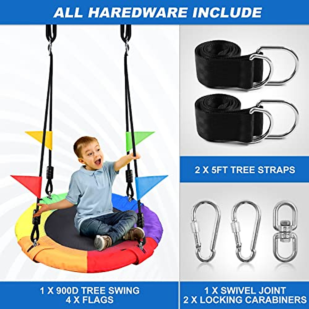 Odoland 24 inch Children Tree Swing, Outdoor Small Saucer Swing Platform Swing for Kid, Round Flying Swing wirh Adjustable Hanging Ropes for Backyard, 220lb Weight Capacity Great for 1-2 Kids