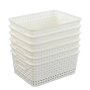 Neadas Plastic Weave Storage Basket, Plastic Shelf Basket Bin, 6 Packs