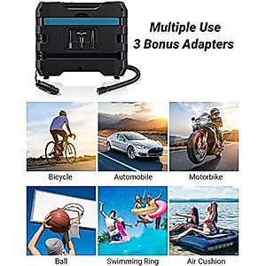 Car Tire Inflator, 12V DC Air Compressor w/ 3 LED Light Modes - Blue