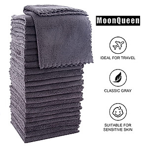 MOONQUEEN Ultra Soft Premium Washcloths Set - 12 x 12 inches - 24 Pack - Quick Drying - Highly Absorbent Coral Velvet Bathroom Wash Clothes - Use as Bath, Spa, Facial, Fingertip Towel (Grey)