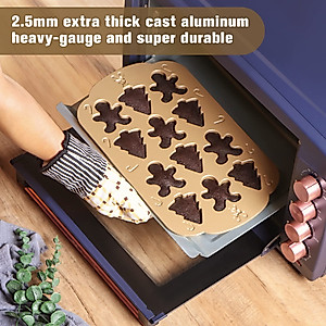 Wehome Gingerbread Cake Pan Cakelet Pan，Non-stick Cast Aluminum Muffin Pan，12-Cavity Snowman and Christmas Tree Gingerbread Baking Pan，Heavy-gauge Bakeware Pan