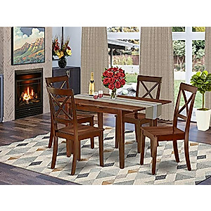 East West Furniture PSBO5-MAH-W 5Pc Dinette Set Includes a Rectangle 48/60 Inch Dinner Table with Butterfly Leaf and 4 Wood Seat Kitchen Chairs, Mahogany Finish