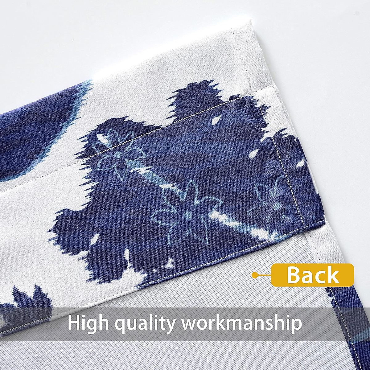 DriftAway Gianna Floral Leaf Botanical Lined Thermal Insulated Energy Saving Window Curtain Valance for Living Room Bedroom Kitchen Rod Pocket 2 Pack 52 Inch by 18 Inch Plus 2 Inch Header Navy