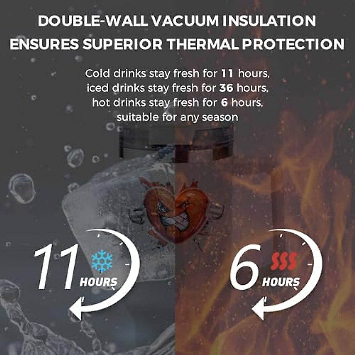 40 Oz Insulated Tumbler with Handle and Straw,Love Heart Shape Stainless Steel Vacuum Insulated Travel Mug,Leak-proof Water Bottle Iced Coffee Cup,Cartoon Graffiti Art