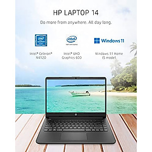 HP 14 Laptop, Intel Celeron N4120, 4 GB RAM, 64 GB Storage, 14-inch HD Touchscreen, Windows 11 Home, Thin & Portable, 4K Graphics, One Year of Microsoft 365 (14-dq0060nr, 2021, Jet Black)