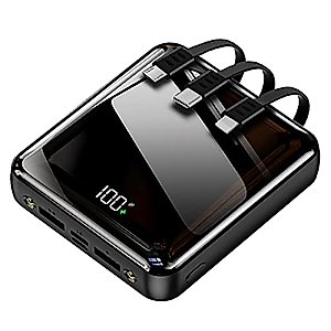 The perseids 10000mAh Portable Power Bank Built in Cables Portable Charger 22.5W 3A Fast Charging Battery Pack with LED Digital Display Compatible with iPhone, Samsung Galaxy, Tablet and More