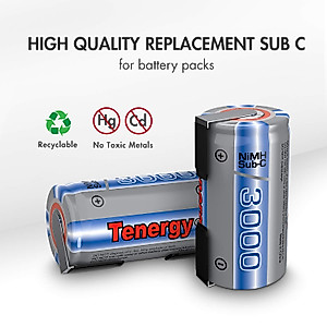 Tenergy NiMH SubC 1.2V 3000mAh Rechargeable Batteries, with Tabs, 15 Pack