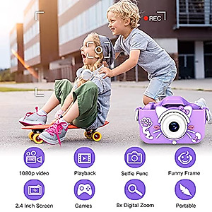 Goopow Kids Camera Toys for 3-8 Year Old Girls,Children Digital Video Camcorder Camera with Cartoon Soft Silicone Cover, Best Christmas Birthday Festival Gift for Kids - 32G SD Card Included