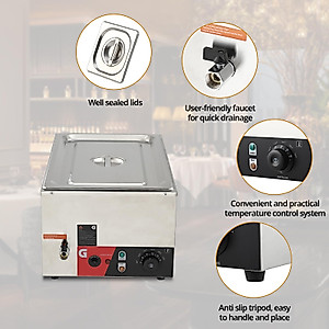 TacleeKii 1-Pan Commercial Food Warmer -Electric Steam Table, 1200W, 1 Pool Professional Countertop Stainless Steel Buffet Bain Marie With 86-185°F Temp Control for Catering and Restaurants（Full Size）