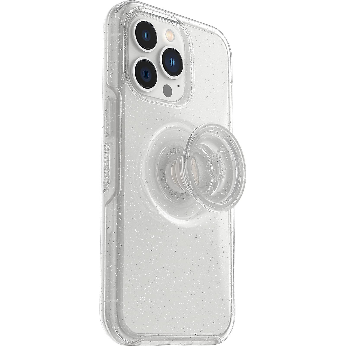 OtterBox iPhone 13 Pro Otter + Pop Symmetry Series Clear Case - Stardust (Clear/Glitter), Integrated PopSockets PopGrip, Slim, Pocket-Friendly, Raised Edges Protect Camera & Screen